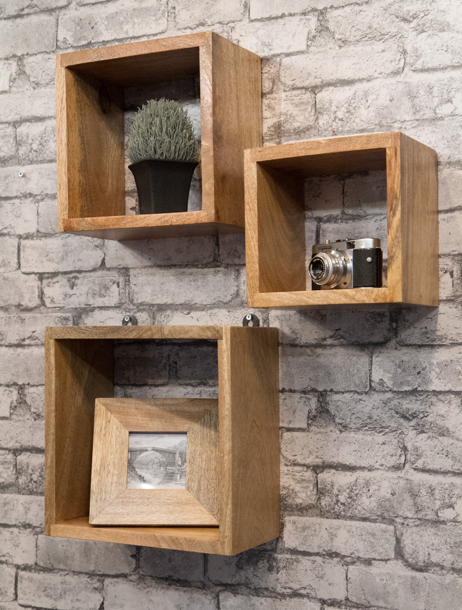 Set of 3 Solid Mango Wood Wall Shelves 30cm 25cm and 20cm - Etsy UK