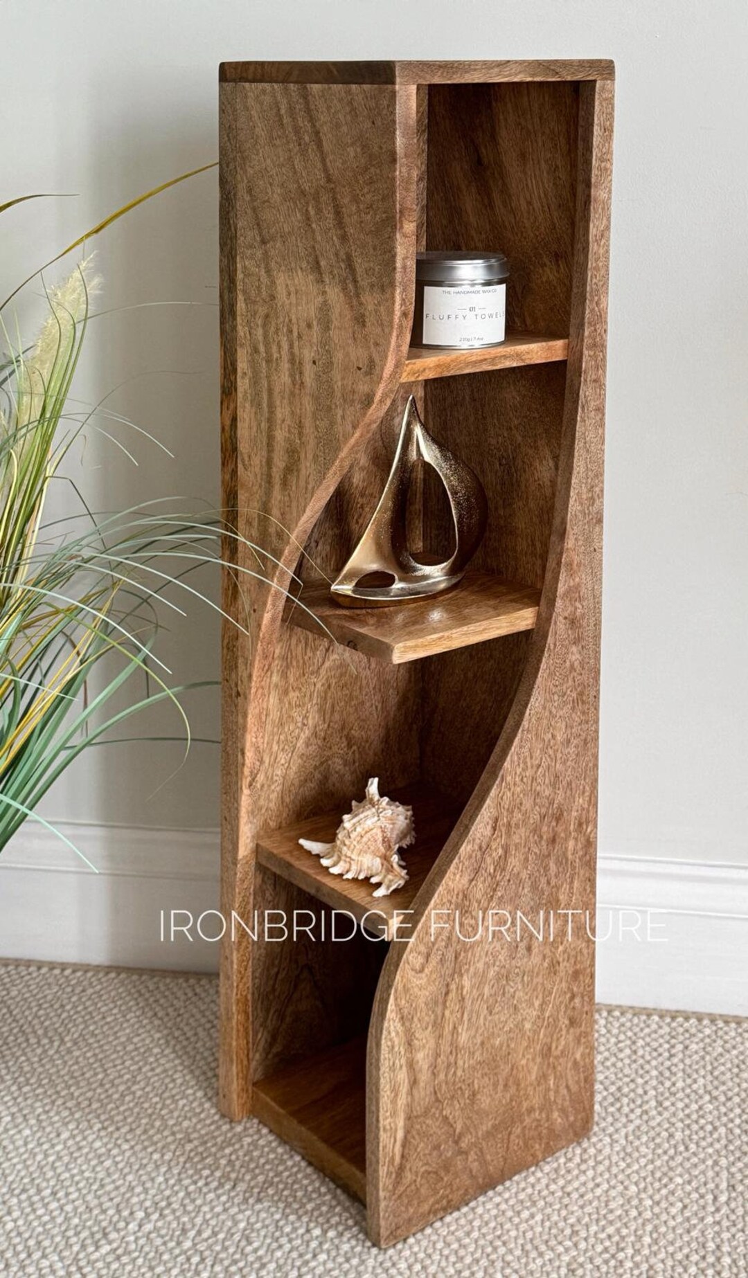 Slim Twisted Solid Mango Wood Bookcase 90cm High X 20cm Deep X 20cm ...