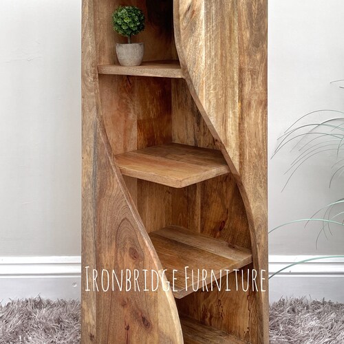 Mantis Solid Natural Mango Wood Twisted Bookcase 90cm High X - Etsy UK