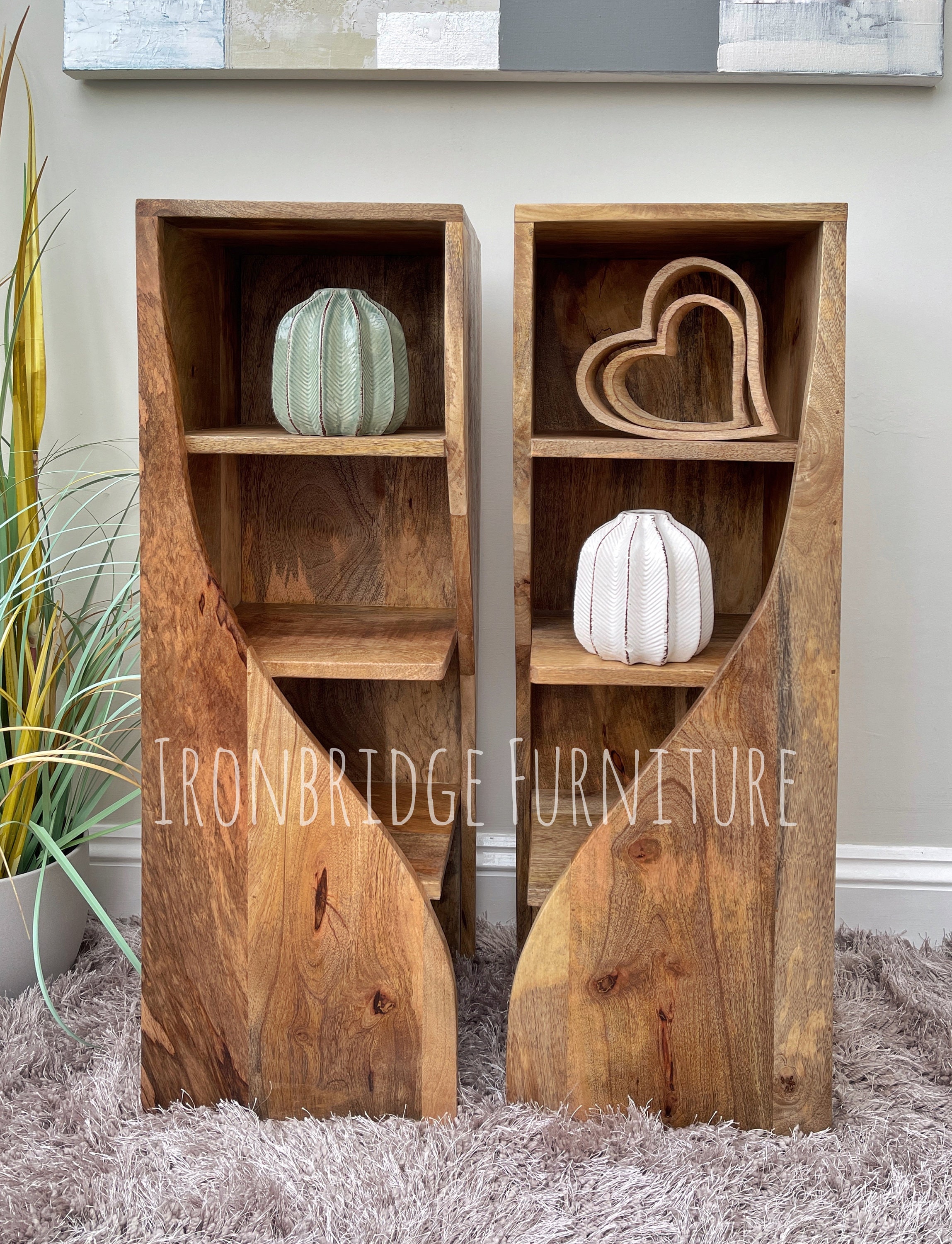 Mantis Solid Natural Mango Wood Twisted Bookcase 90cm High X 28.5cm ...