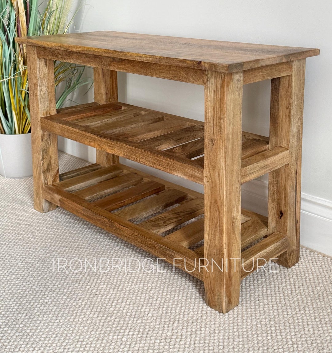 Mango Wood Shoe Storage Bench, 70cm Wide, With or Without Cushion ...