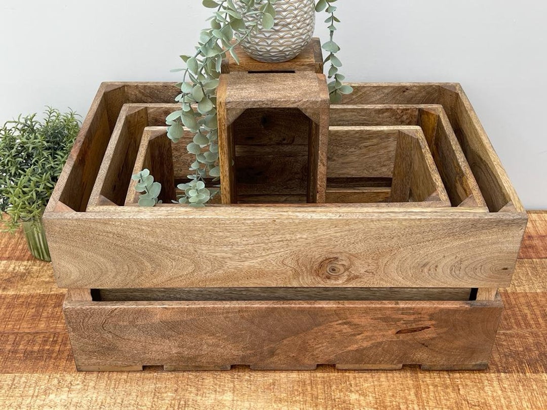 Solid Mango Wood Storage Crates, Box, Ideal for Creative Shelving or ...