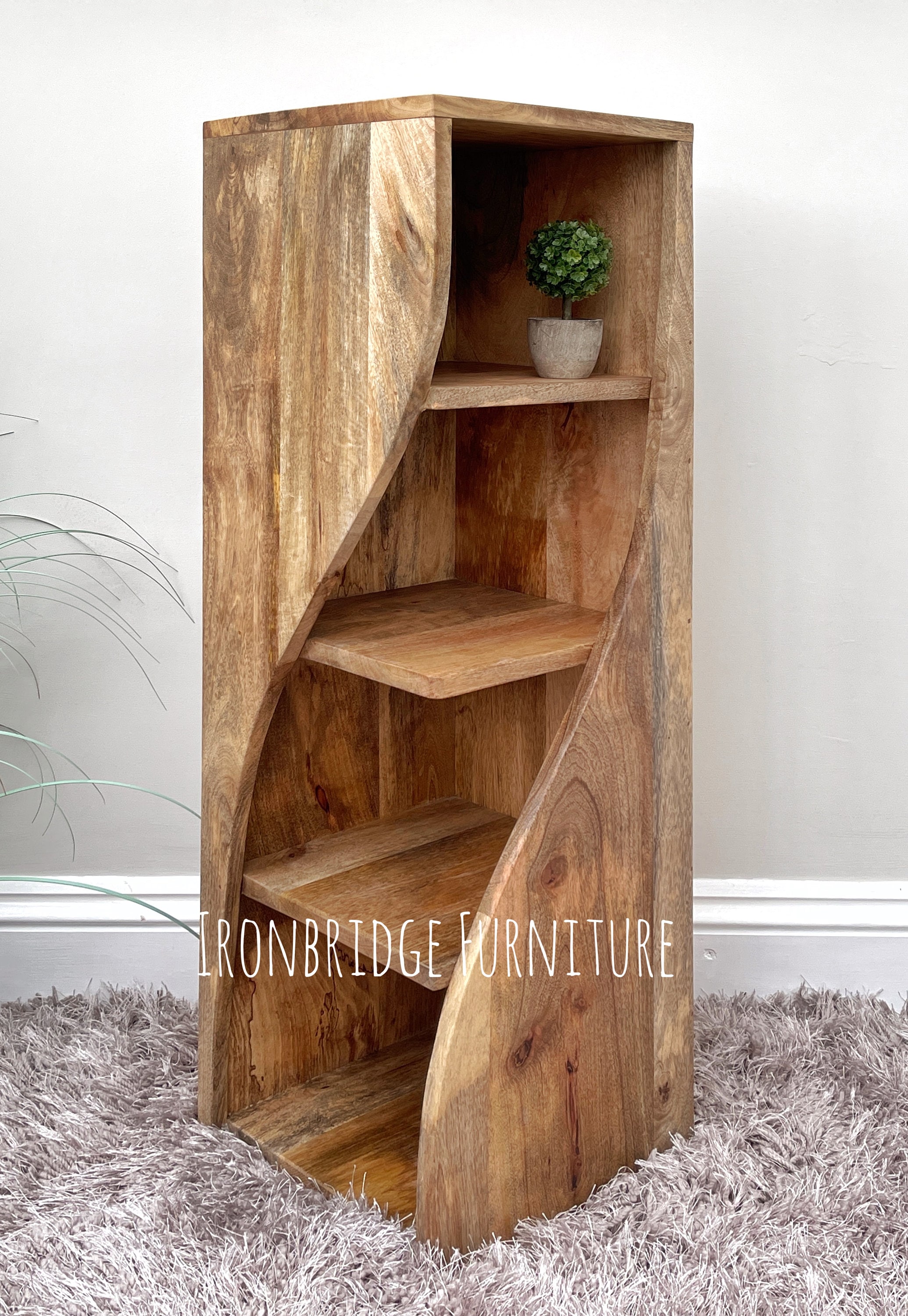 Mantis Solid Natural Mango Wood Twisted Bookcase 90cm High X - Etsy UK