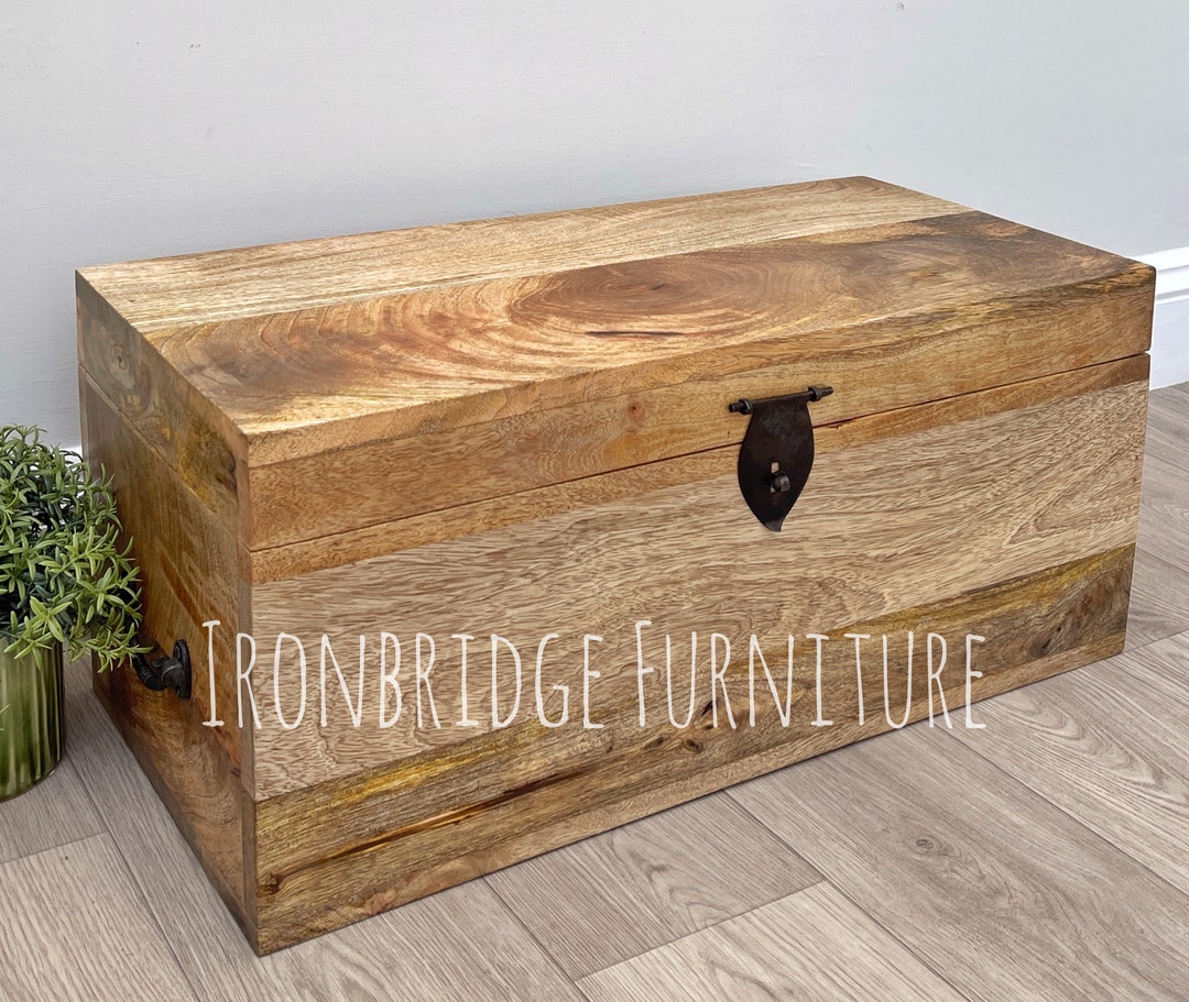 Solid Mango Wood Storage Trunk, Chest, Box, Dowry, Blanket - 65cm Wide ...