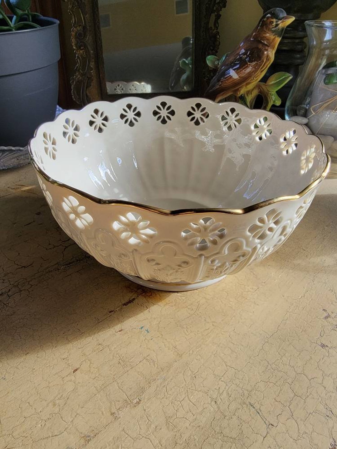 Lenox fleur DE Lis Centerpiece Bowl 24kt Gold Rim Ivory Bone China - Etsy
