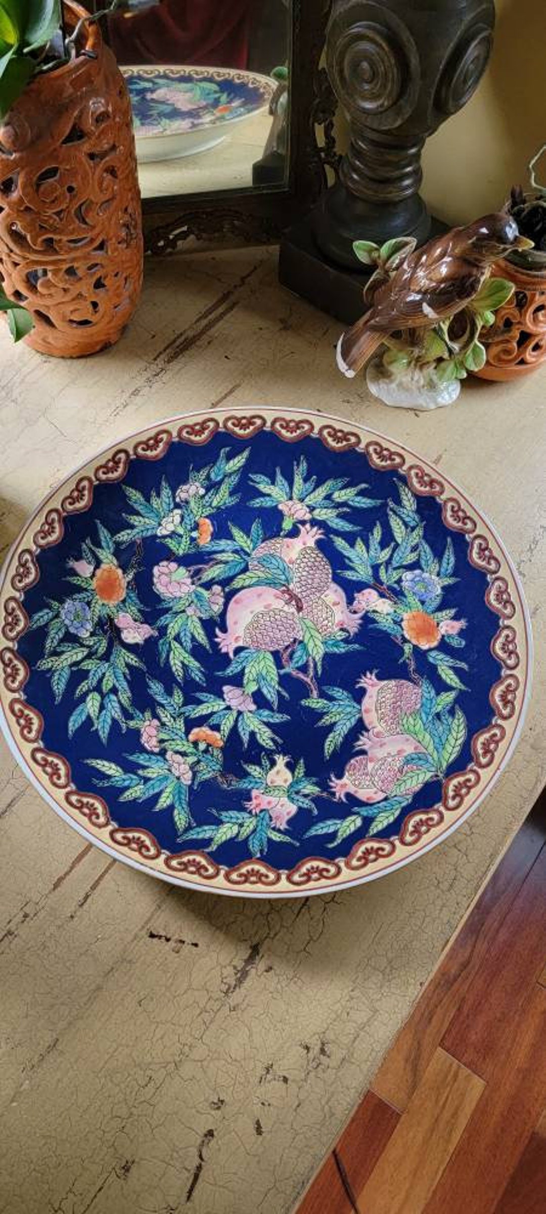 Vintage Asian Charger; Decorative Plate; Heavy Colorful Charger - Etsy