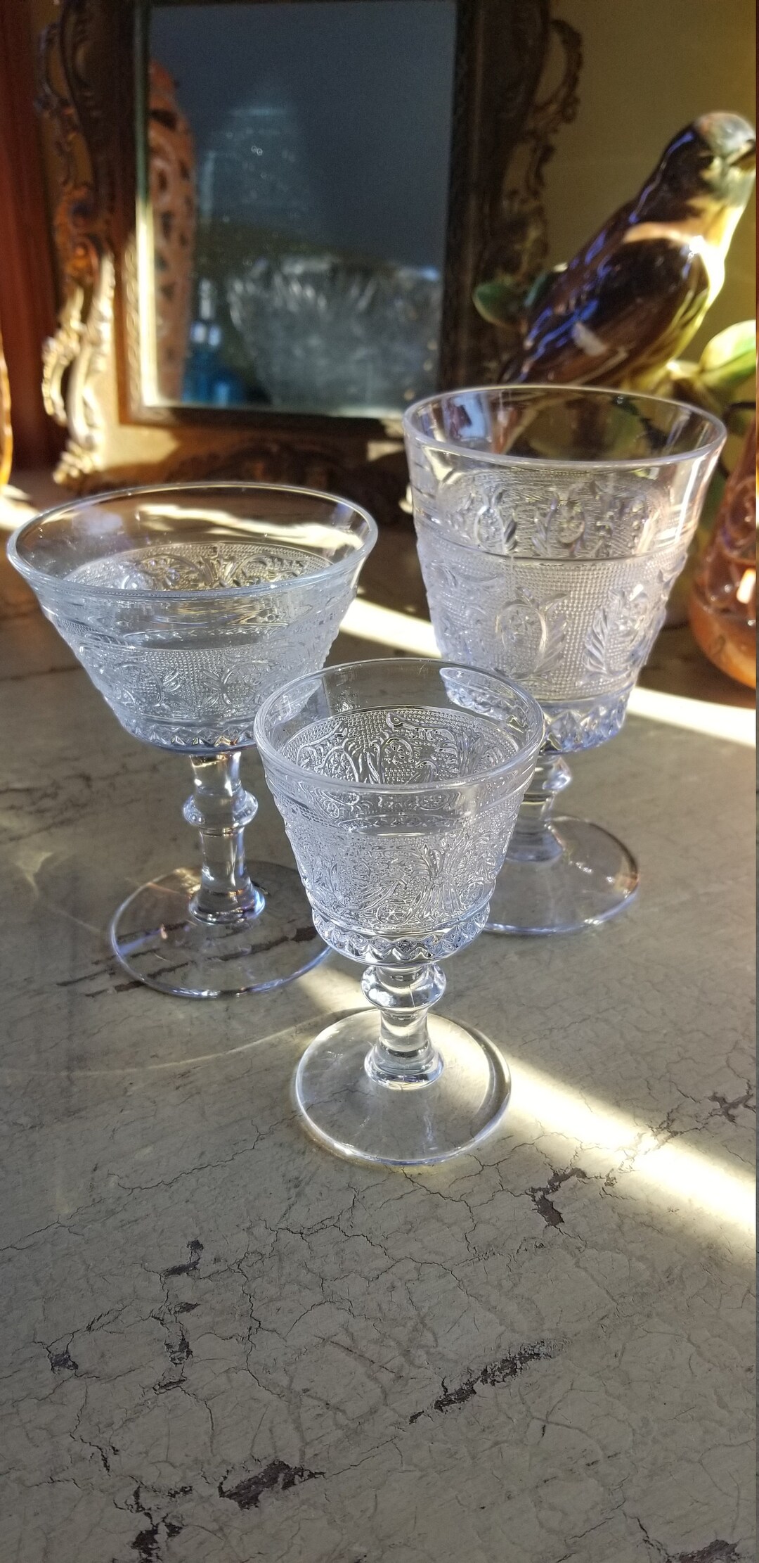 Vintage Champagne Sherbet; Sherry; Water Goblet; Sandwich Clear Stem 41 ...