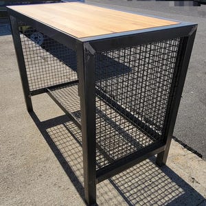 Industrial Steel Tubing With Wire Mesh and Oiled Hickory Wood Top ...
