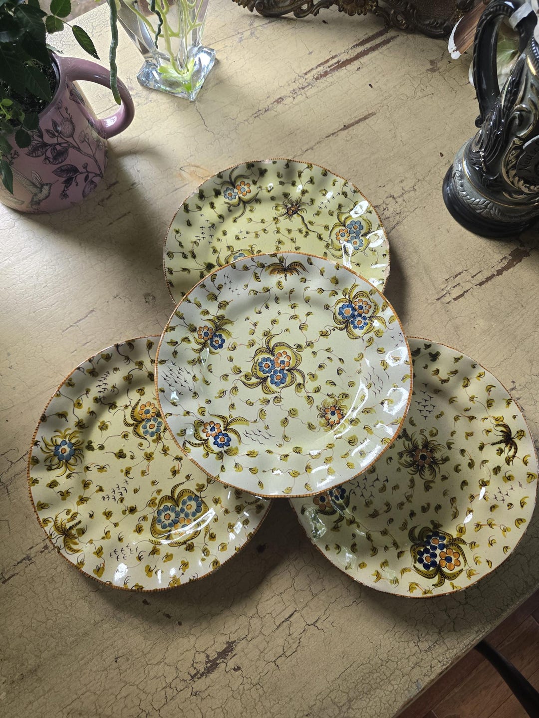 Chippy Hand Painted Lunch Plates: Yellow, Green & Blue - Set of 4 - Etsy
