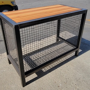 Industrial Steel Tubing With Wire Mesh and Oiled Hickory Wood Top ...