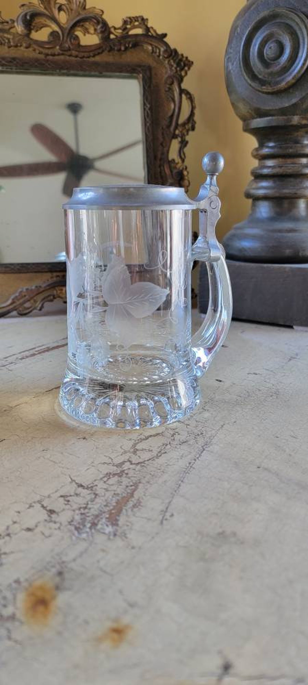 Vintage Etched Glass German Beer Stein; 16 Ounces; Made in Germany ...