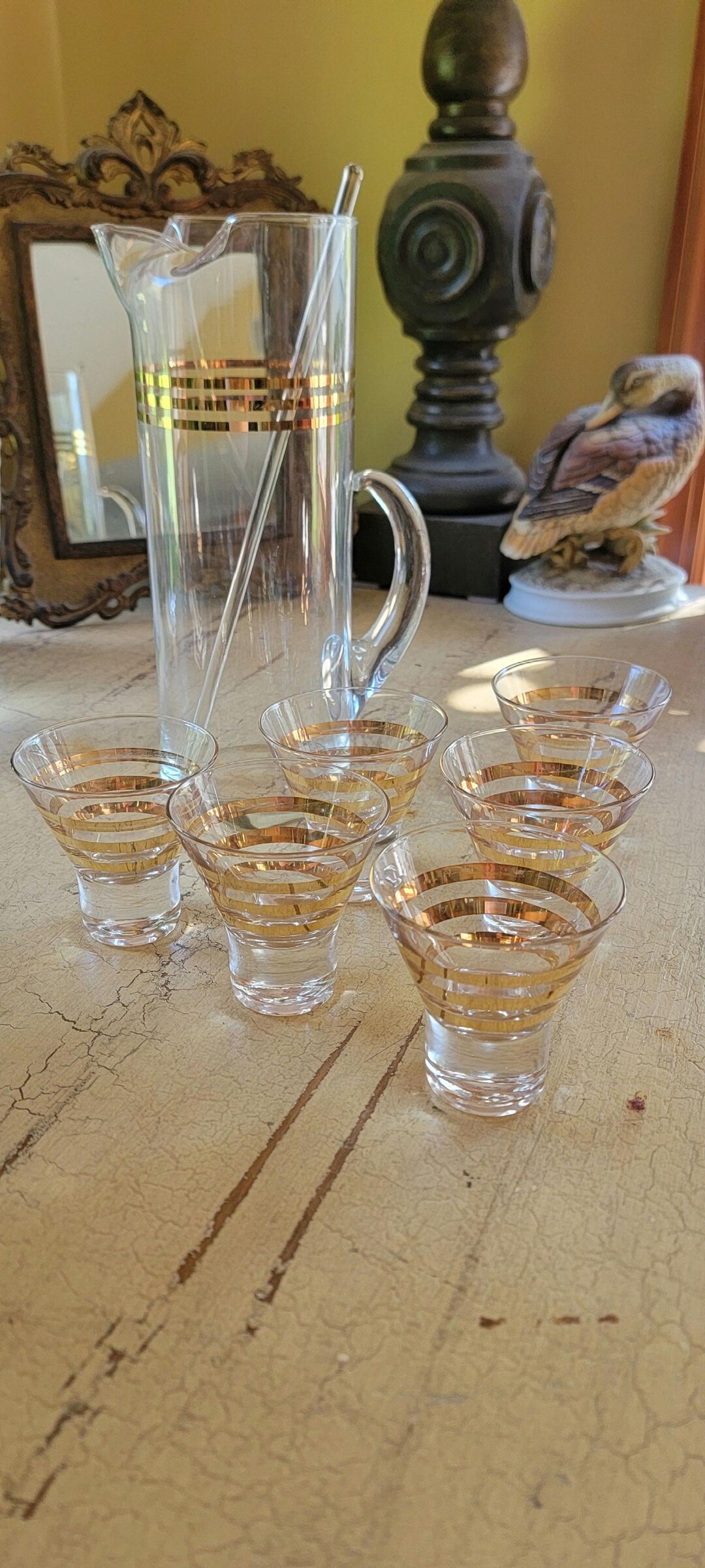 MCM Cocktail Pitcher and 4 Glasses; Martini Set With Gold Accents - Etsy