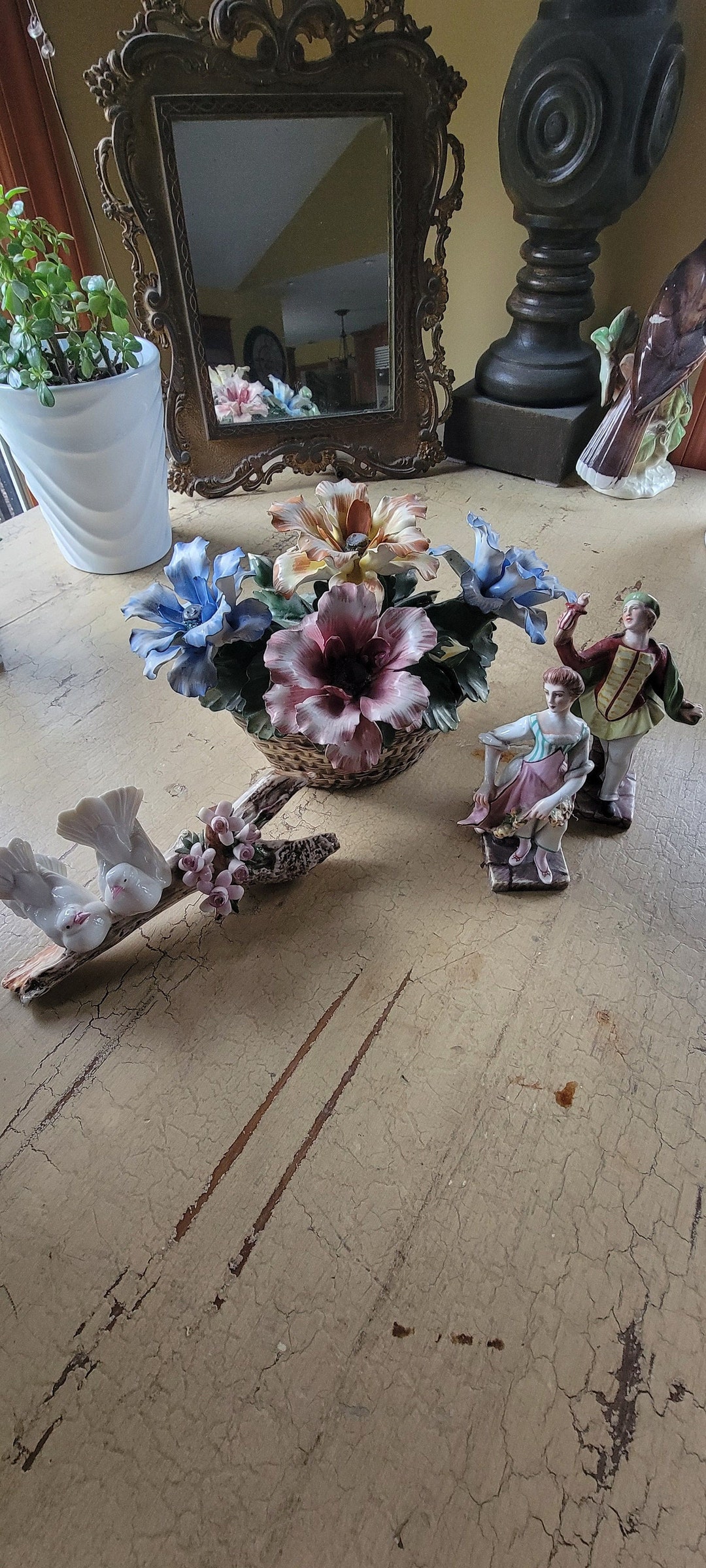 Vintage Italian Flower, Doves on Branch & Pair of Figurines ...