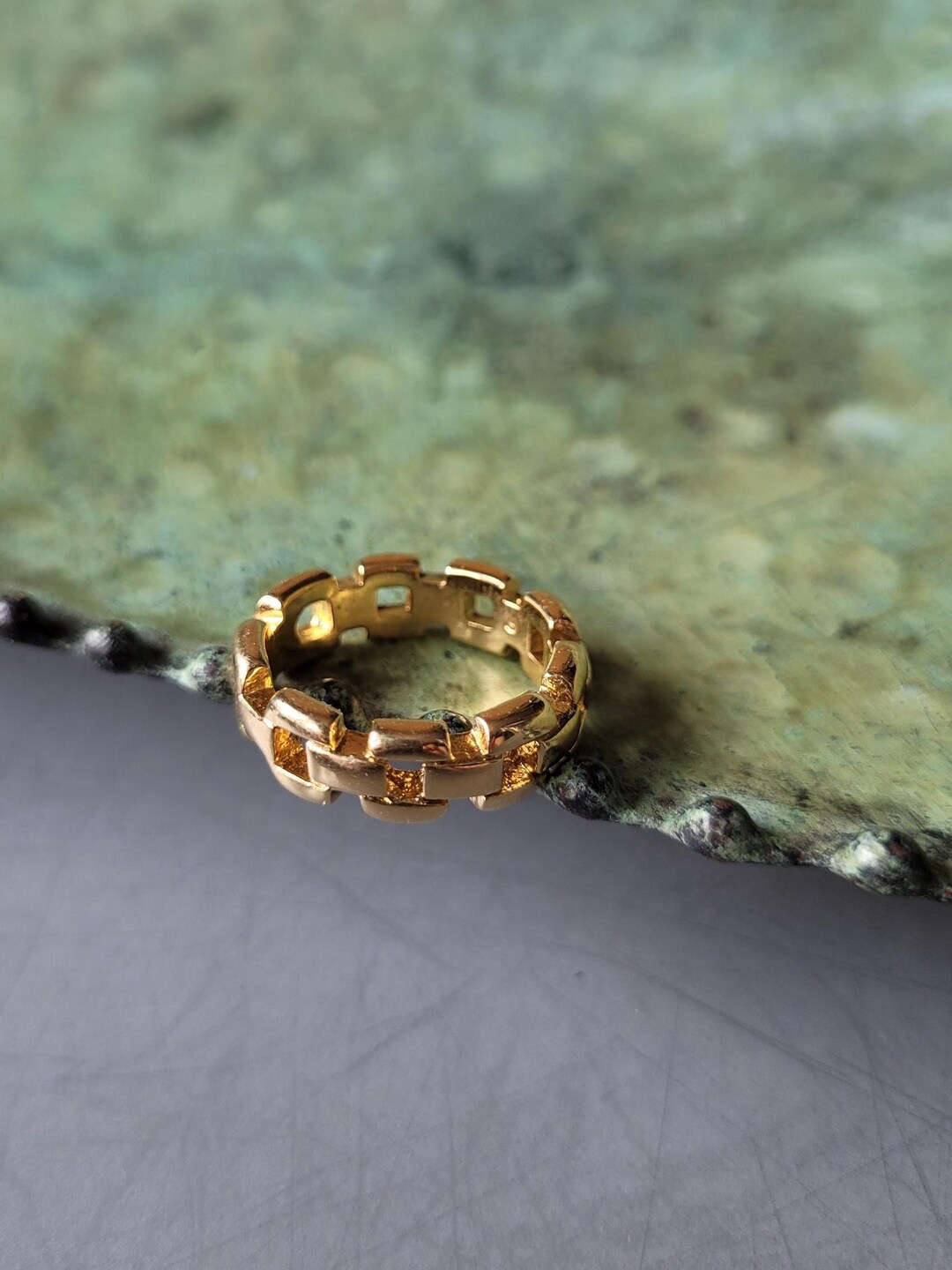 Vintage Ring Size 6.5 Ring Gold Toned Fashion Ring Vintage Square Chain ...