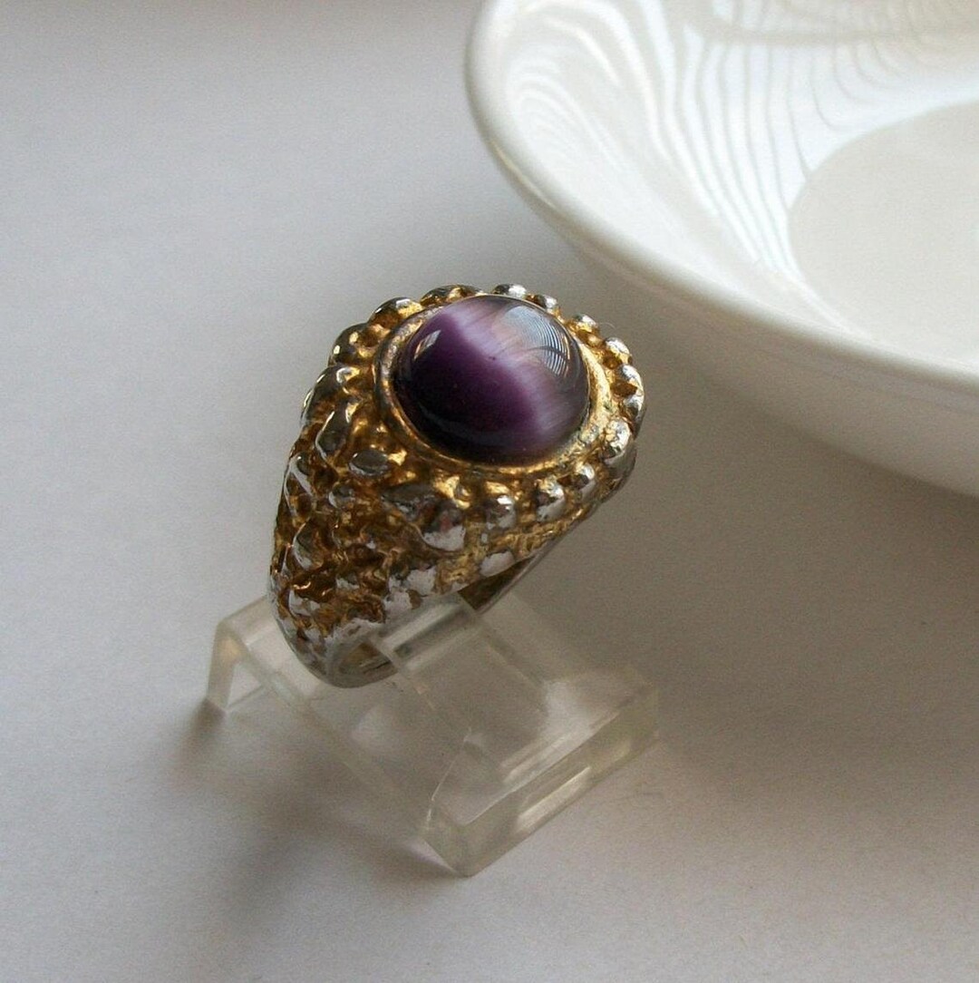 Vintage Ring Purple Rhinestone Ring Vintage Large Ring Worn Gold Toned ...