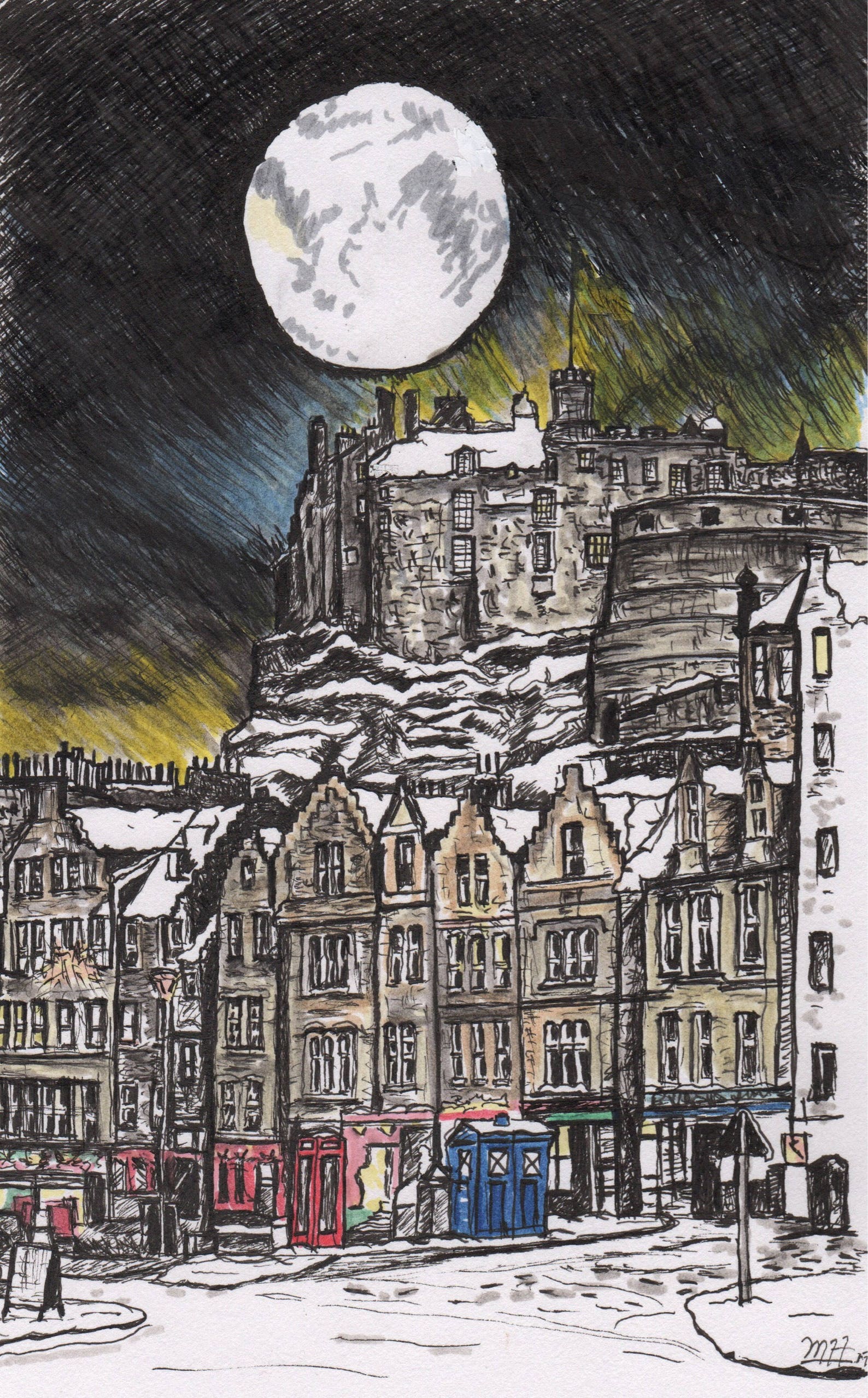 Edinburgh Grass Market-edinburgh Illustration-ink Drawing-snow Scene ...