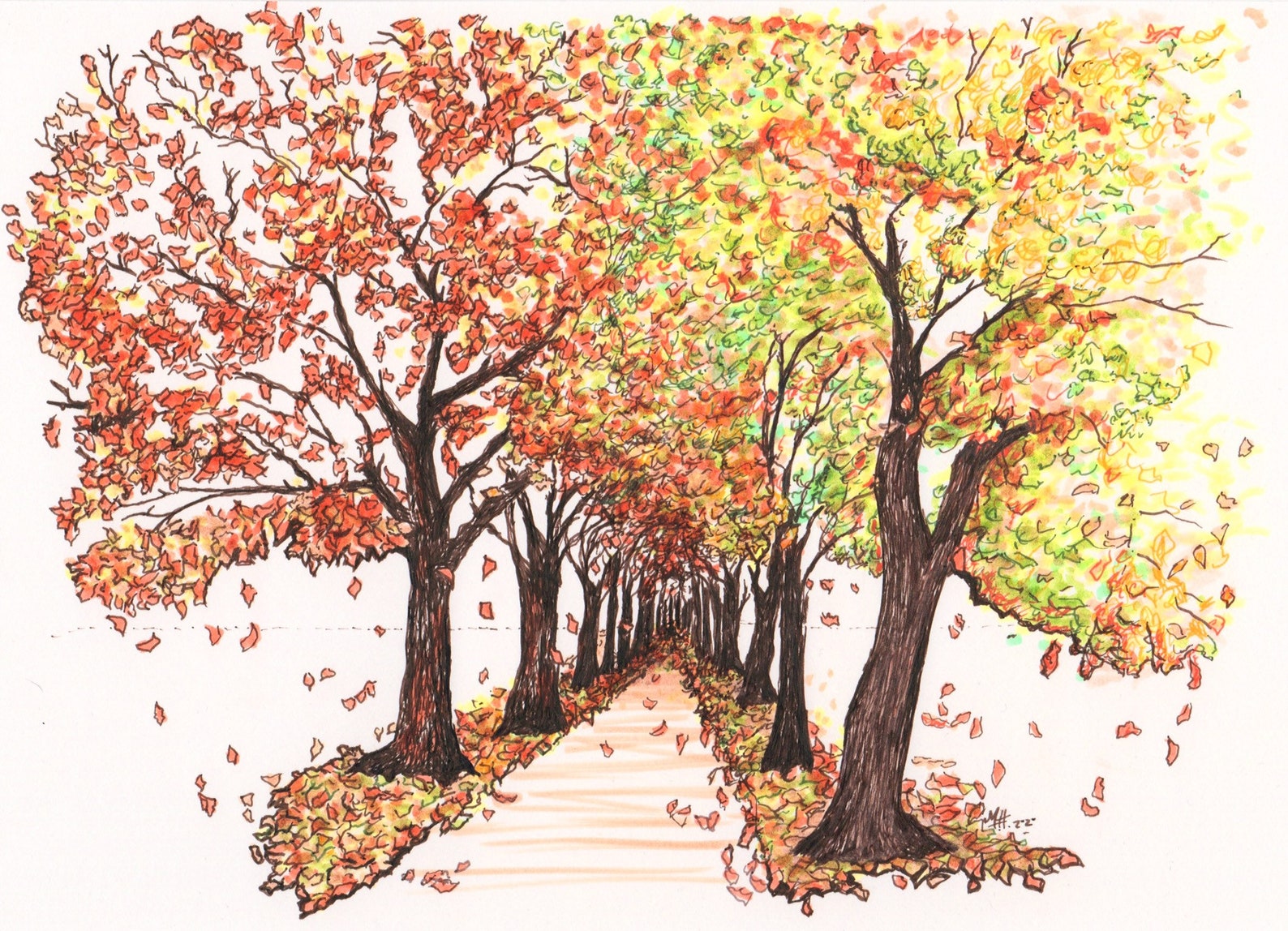 Autumn Tree Lined Walkway Art Print Autumn Edinburgh - Etsy