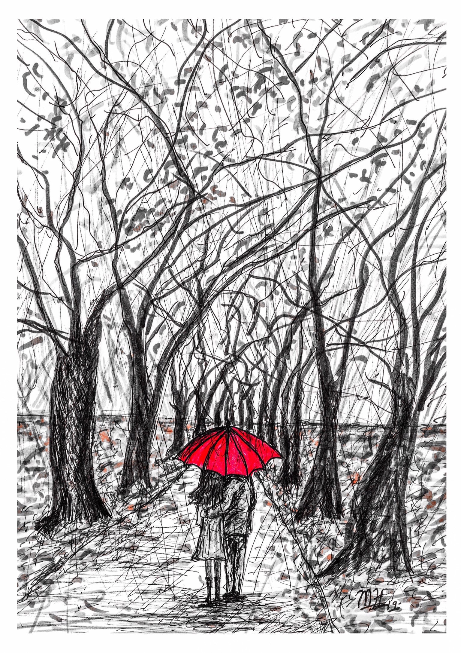 Umbrella Rain Drawing