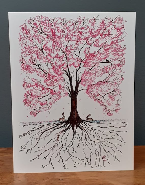 Cherry Blossom Tree With Roots Drawing