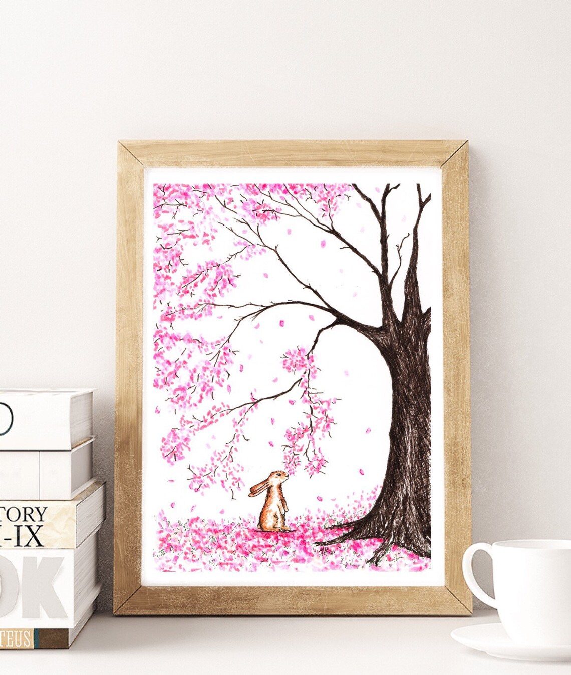 Rabbit Under Blossom Tree Rabbit Spring Blossom Blossom | Etsy UK