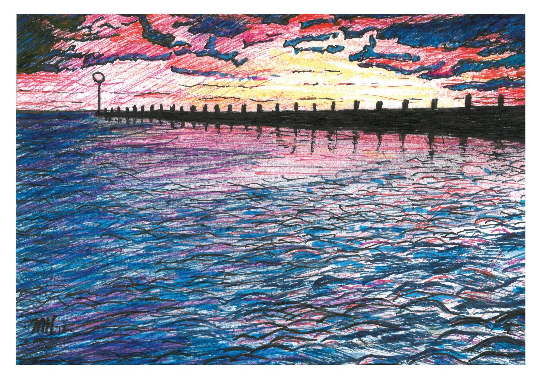Portobello Beach Sunrise-ink Drawing-illustration-edinburgh - Etsy UK