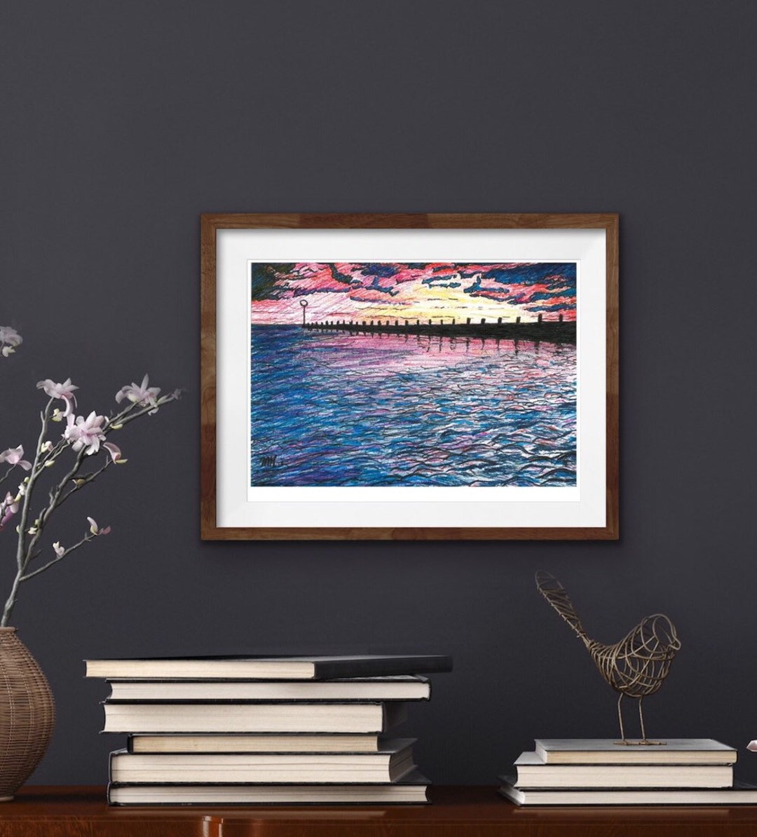 Portobello Beach Sunrise-ink Drawing-illustration-edinburgh - Etsy UK