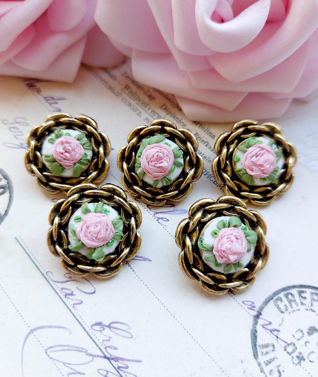 Vintage Style Buttons 5 Pc Buttons With Embroidery Set Custom ...