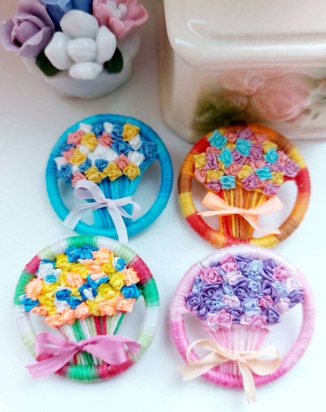 Set of Dorset Buttons, a Bunch of Roses 1.57 Inch/ 4cm, Brooches ...