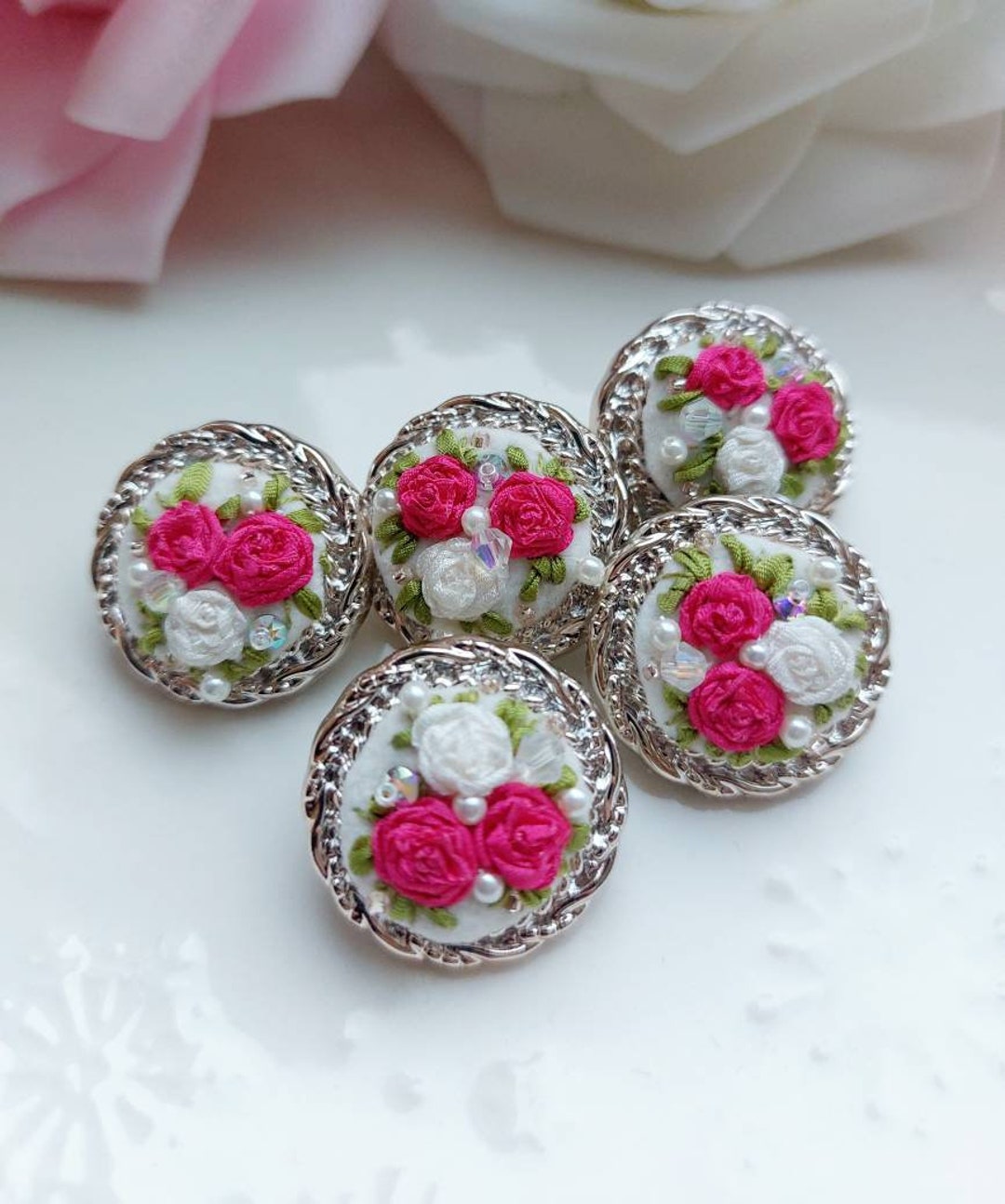 Vintage Style Buttons 5 Pc Buttons With Embroidery Set Custom ...