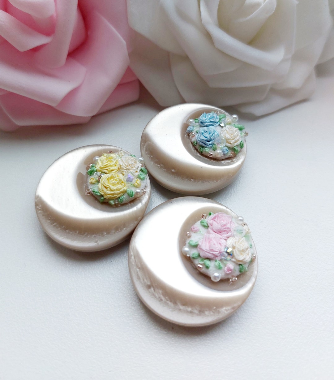 Vintage Style Buttons 3 Pc Studio Buttons With Embroidery Set Custom ...