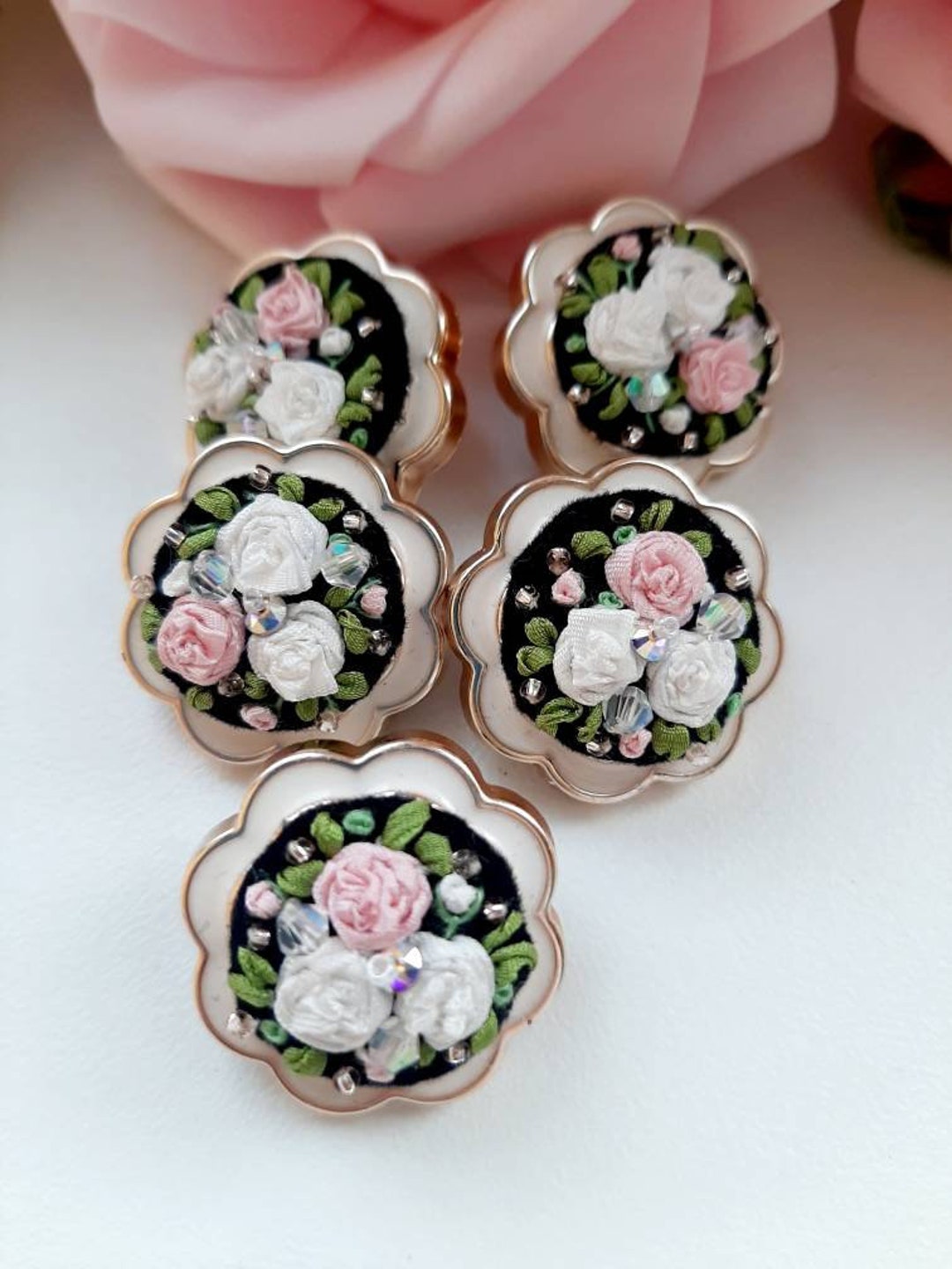 Vintage Style Buttons 5 Pc Buttons With Embroidery Set Custom ...