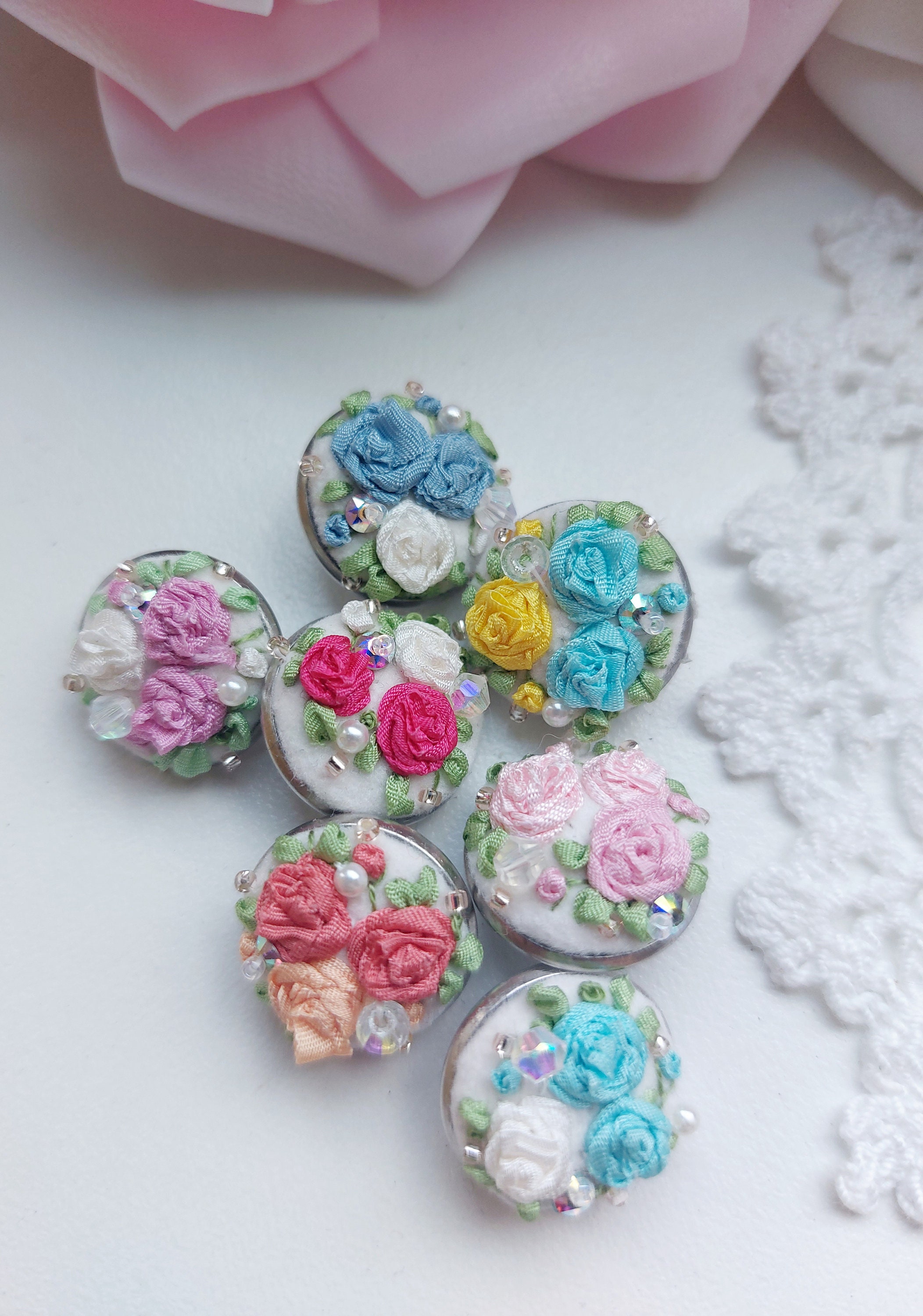 Vintage Style Buttons 7 Pc Buttons With Embroidery Set Custom ...