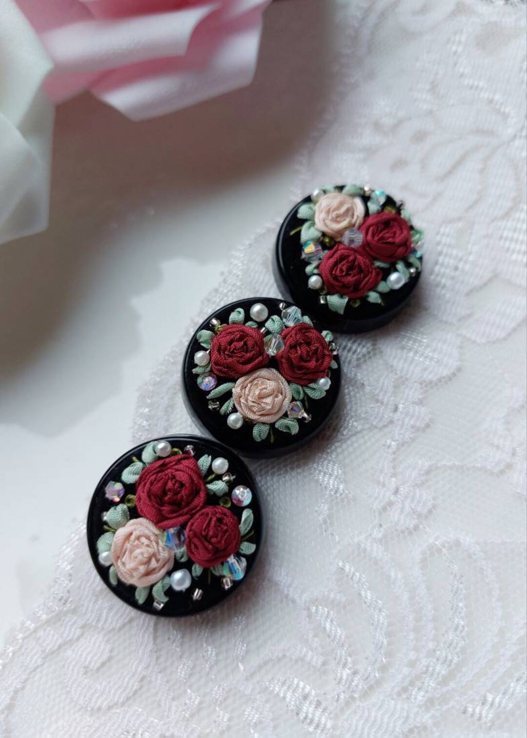 Vintage Style Buttons 3 Pc Buttons With Embroidery Set Custom ...