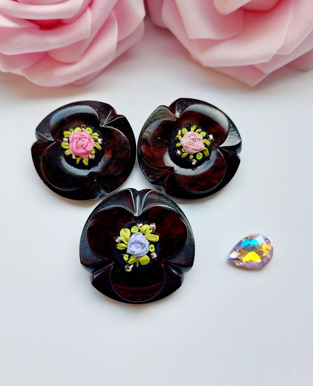 Vintage Style Buttons 3 Pc Buttons With Embroidery Set Custom ...