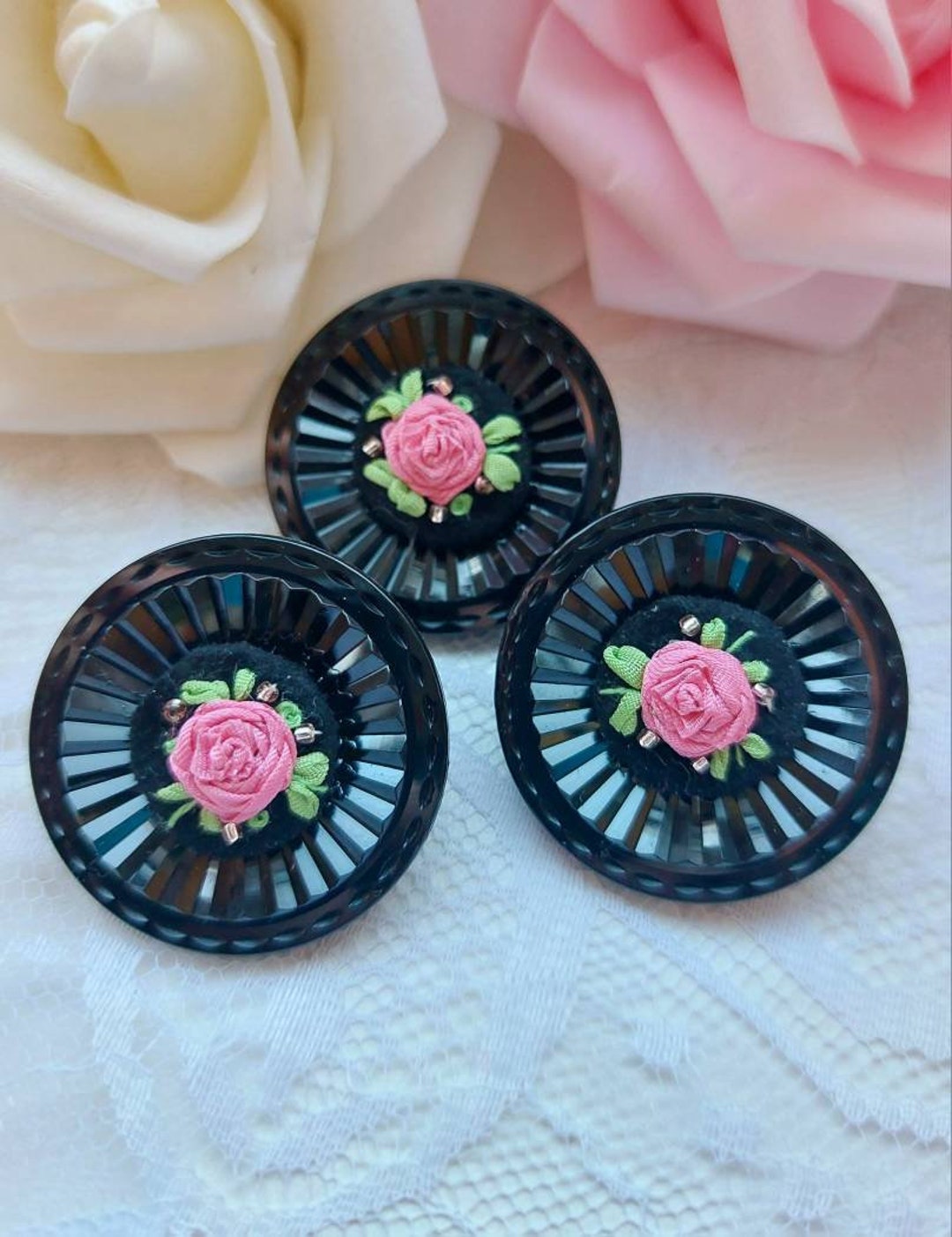 Vintage Style Buttons 3 Pc Buttons With Embroidery Set Custom ...