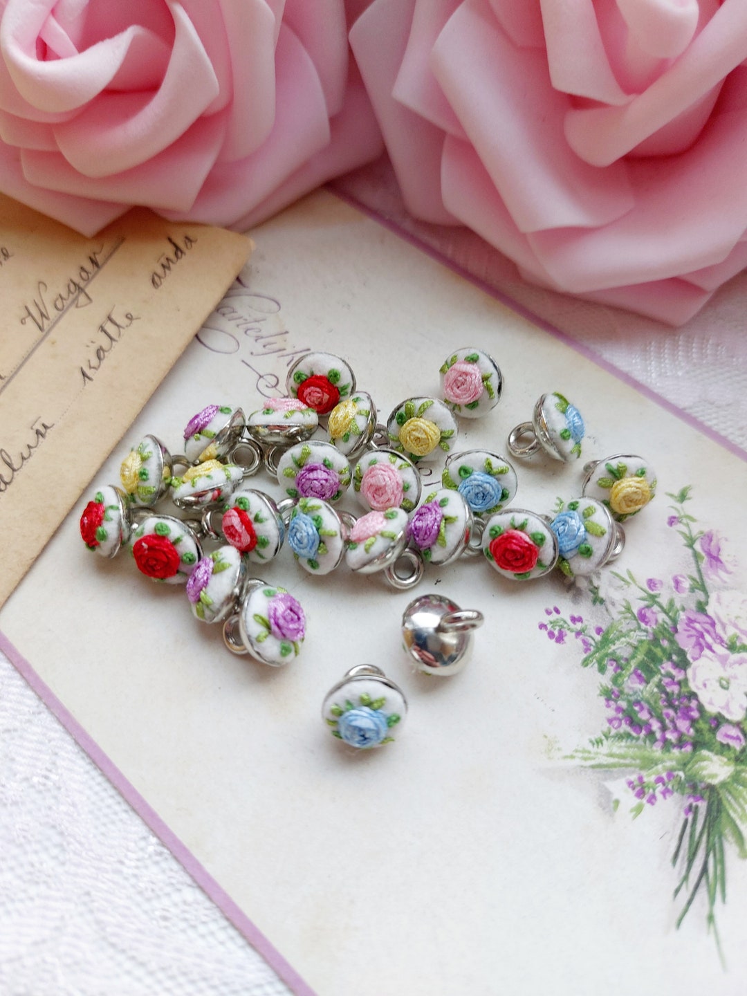 Set of Buttons 0,27 Inch / 0,7 Cm/7 Mm, Flowers 25 Pc Victorian Style ...