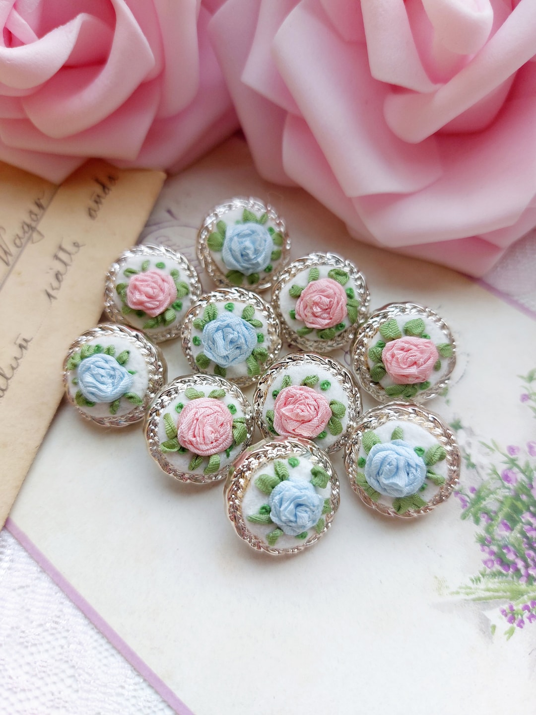 Vintage Style Buttons 10 Pc Buttons With Embroidery Set Custom ...
