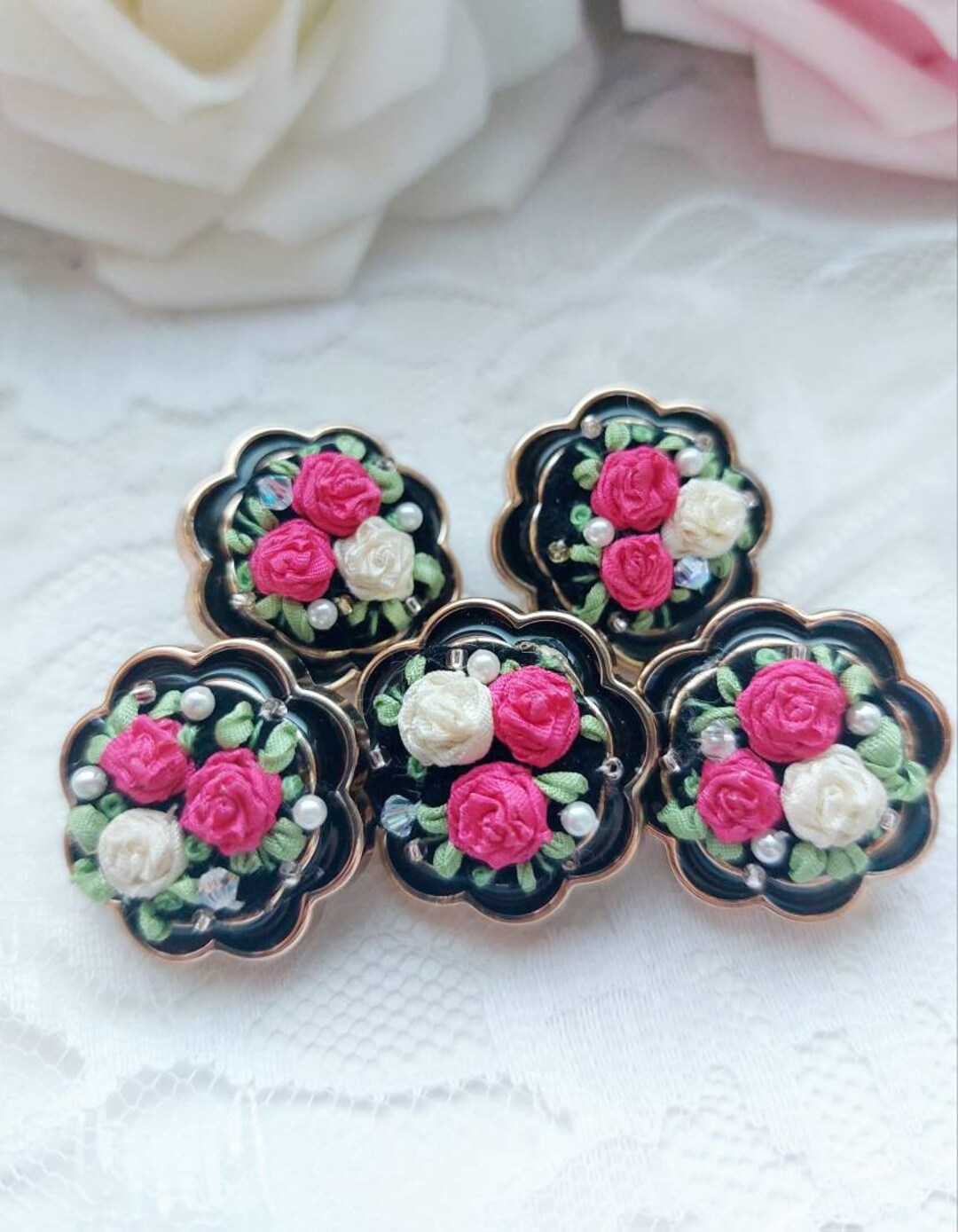 Vintage Style Buttons 5 Pc Buttons With Embroidery Set Custom ...