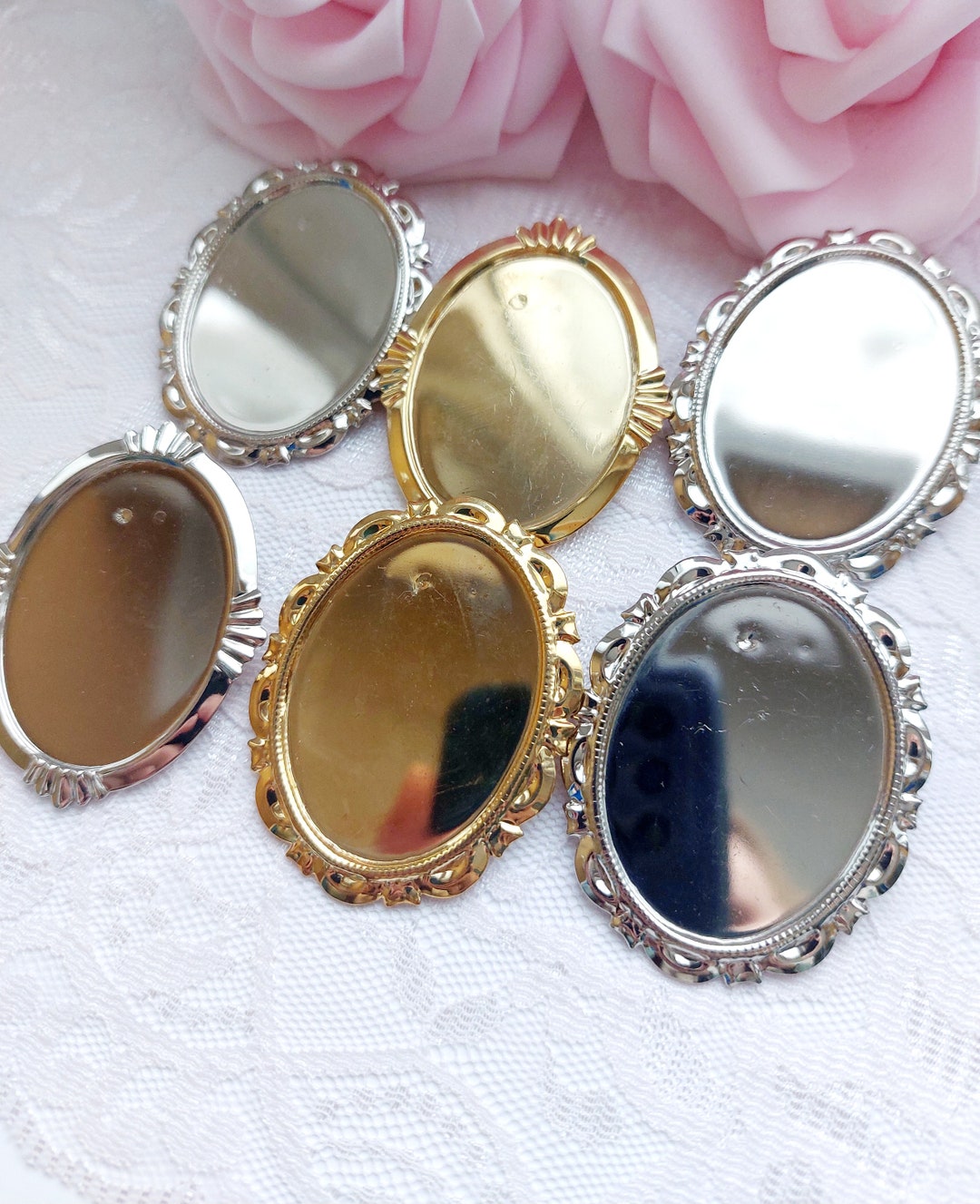 Lot of 6 Full Pin Settings Brooch Elegant Buttons Scarf Clip Brooch Set ...