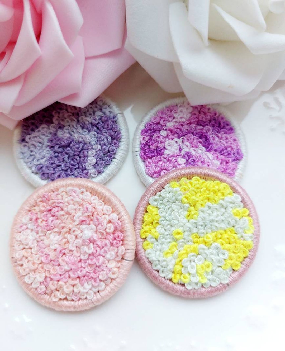 Set of Dorset Buttons, a Bunch of Roses 1.57 Inch/ 4cm Embroidery ...