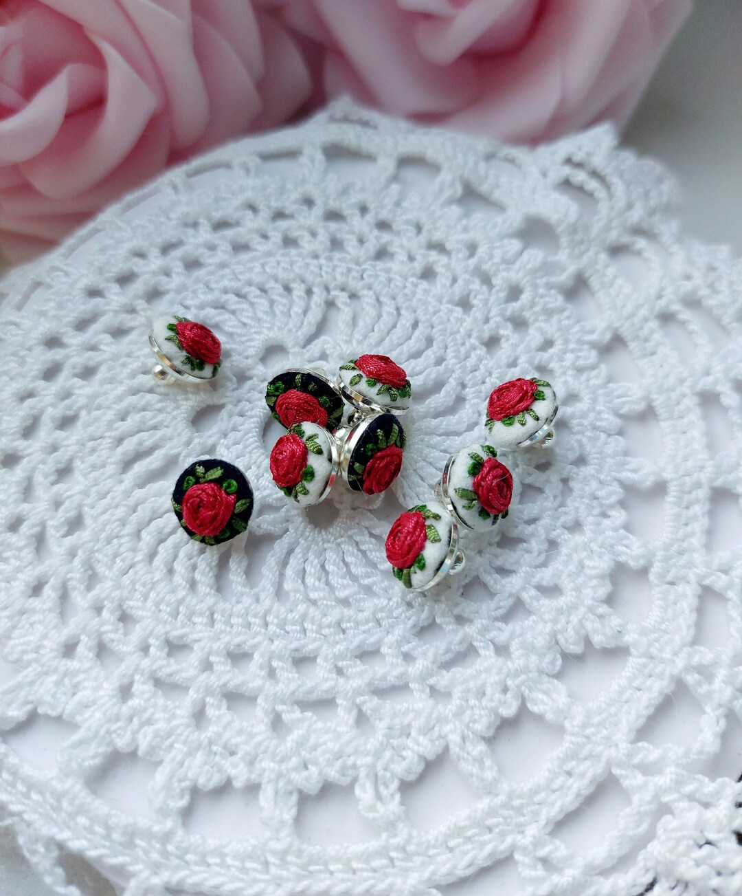 Set of Buttons 0,27 Inch / 0,7 Cm/7 Mm, Flowers 9 Pc Victorian Style ...