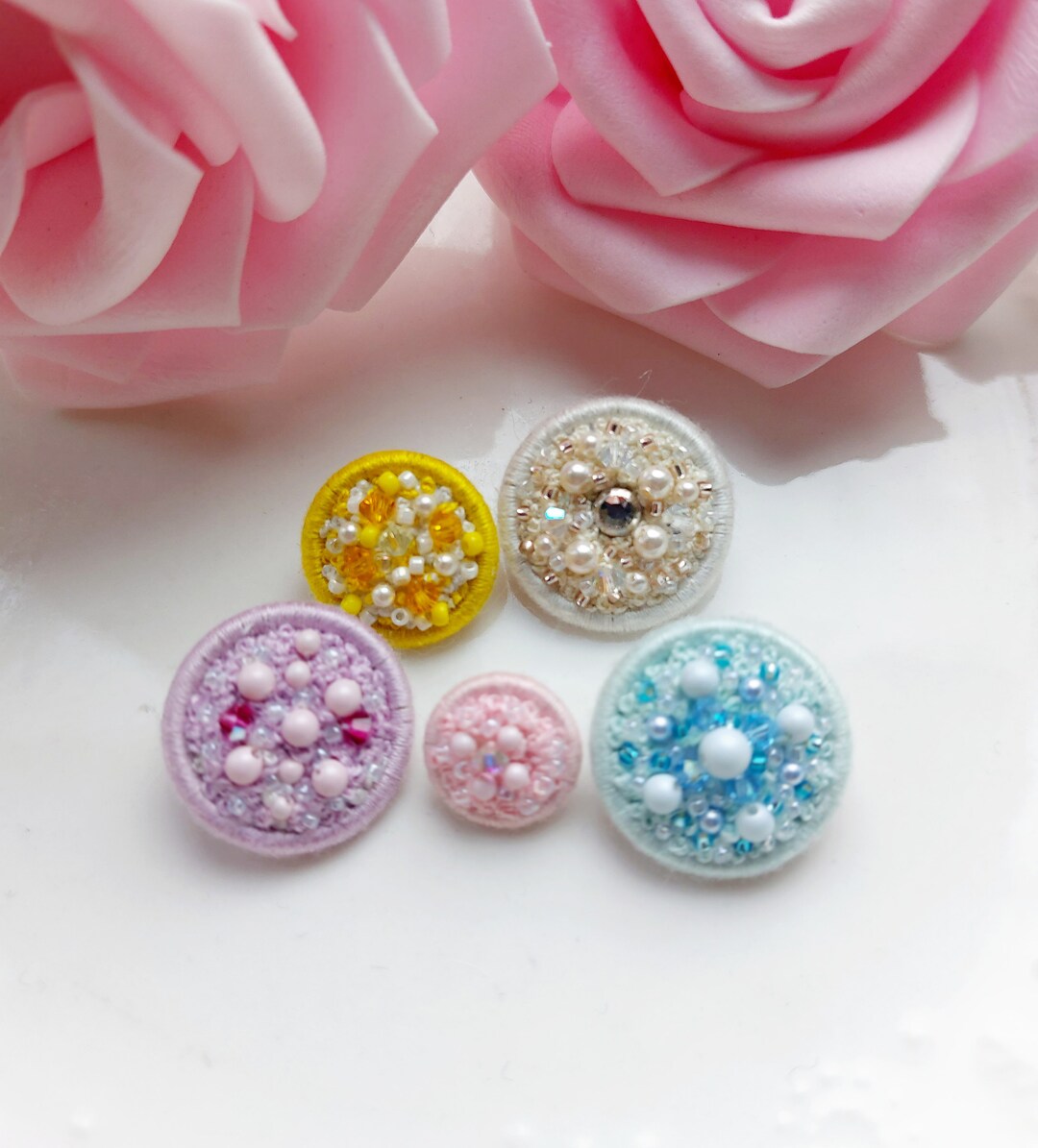6 Pc Handcrafted Unique Embroidery Studio Buttons, Cute Handmade ...