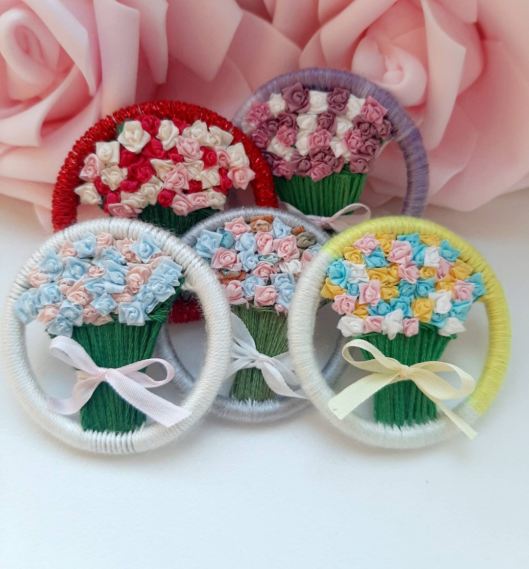 Set of Dorset Buttons 5 Pc, a Bunch of Roses 1.57 Inch/ 4cm, Unique ...