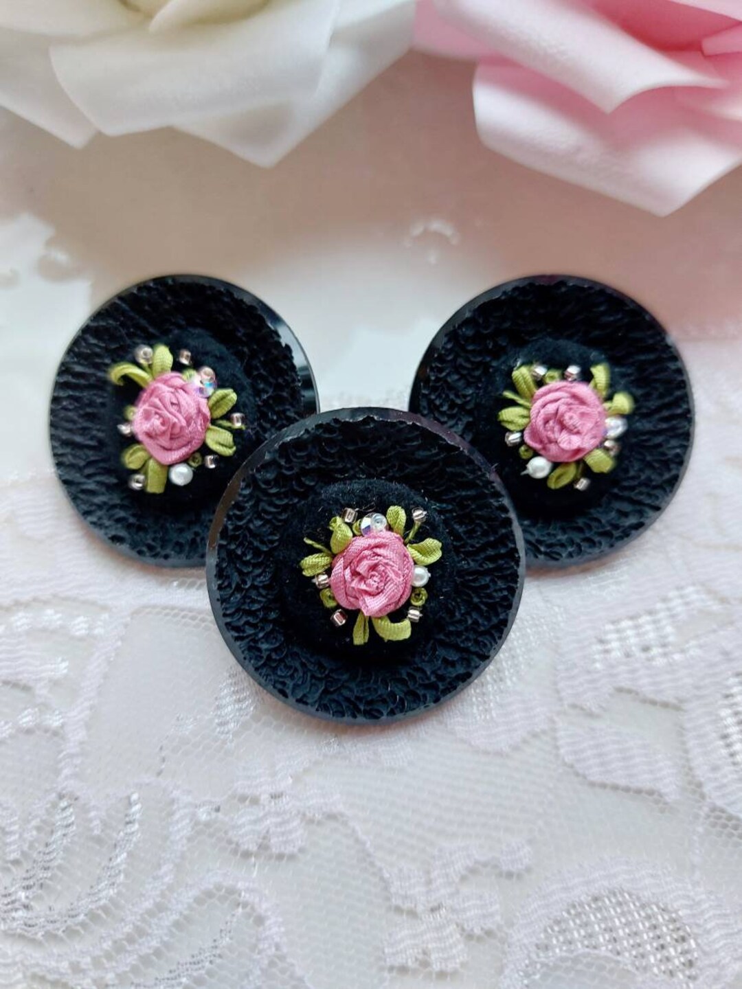 Vintage Style Buttons 3 Pc Buttons With Embroidery Set Custom ...