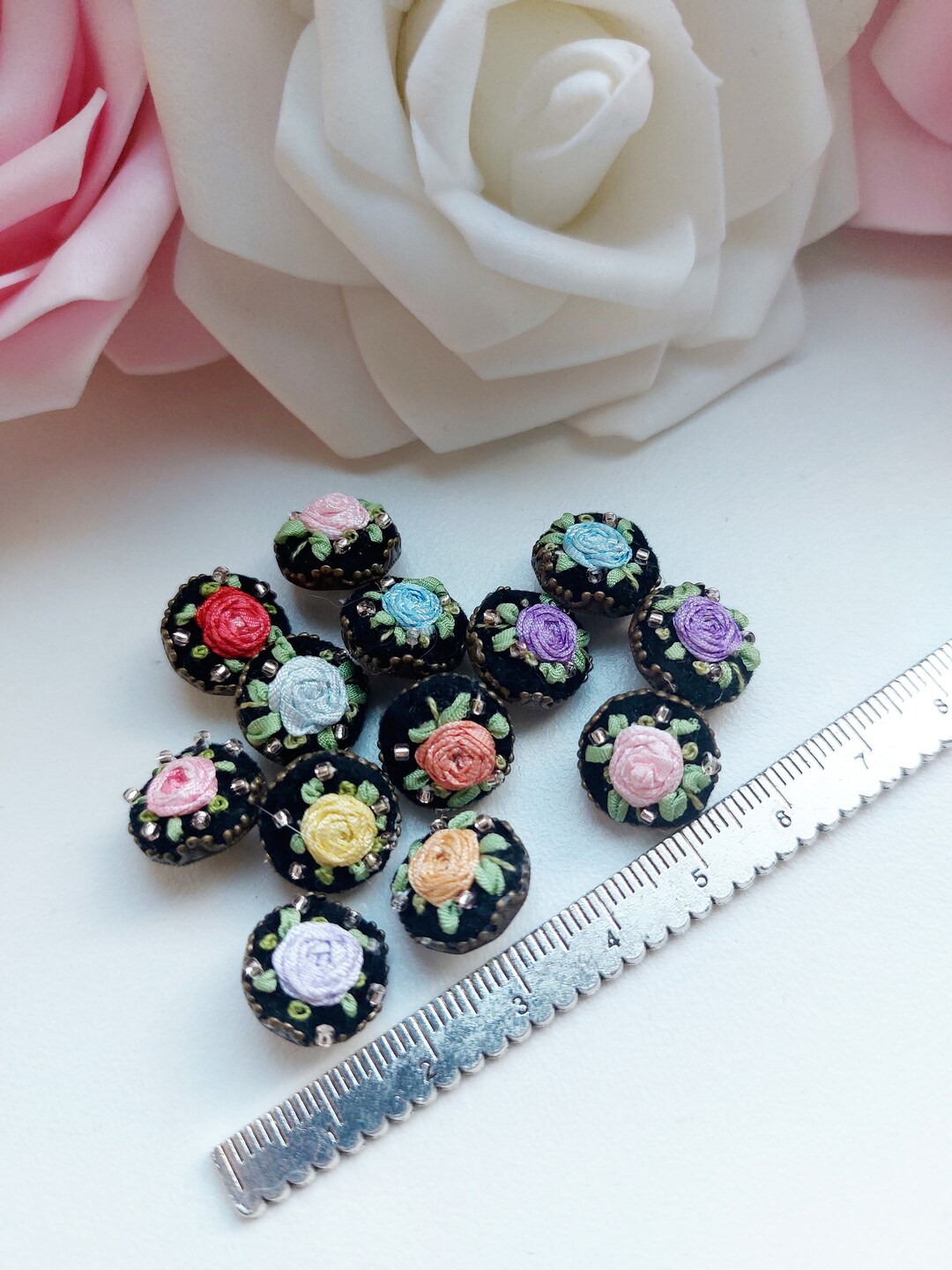 Set of 13 Pc Vintage Style Buttons Buttons With Embroidery Custom ...
