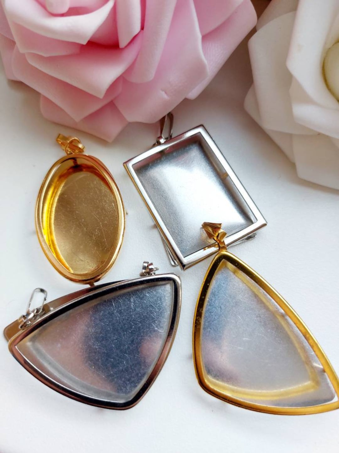 Pendant Blanks Lot of 4 Full Pin Pendants Setting Frame Handmade ...