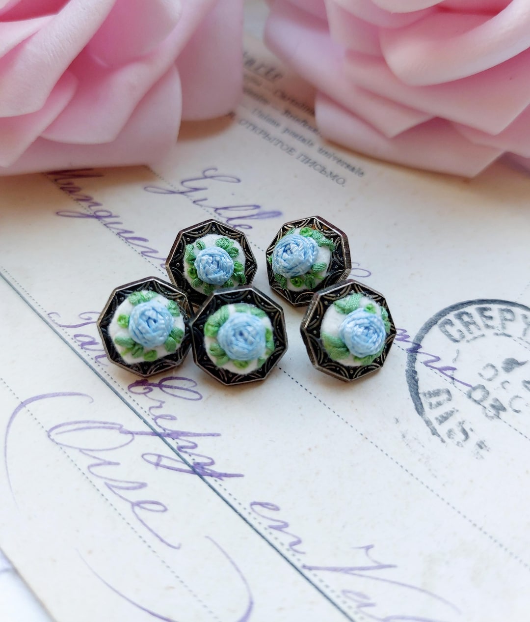 Vintage Style Buttons 5 Pc Buttons With Embroidery Set Custom ...