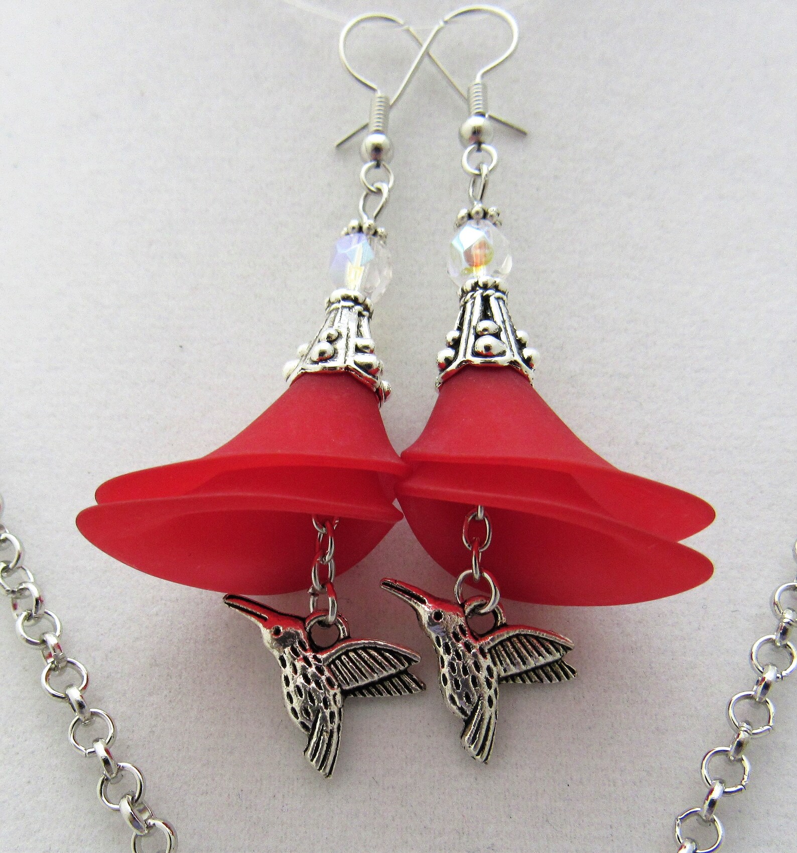 Red Lily With Hummingbird Necklace Set Acrylic Lilies 20 - Etsy