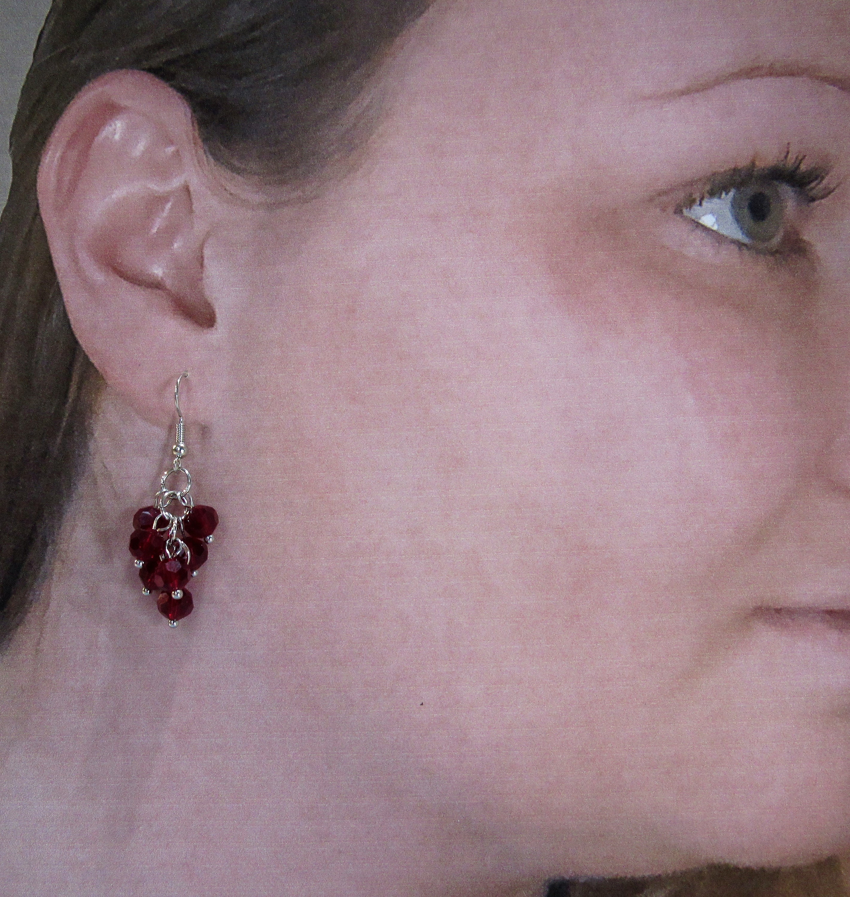 Ruby Cluster Earrings, Red Clusters, Ruby Colored, Red Faceted Glass ...
