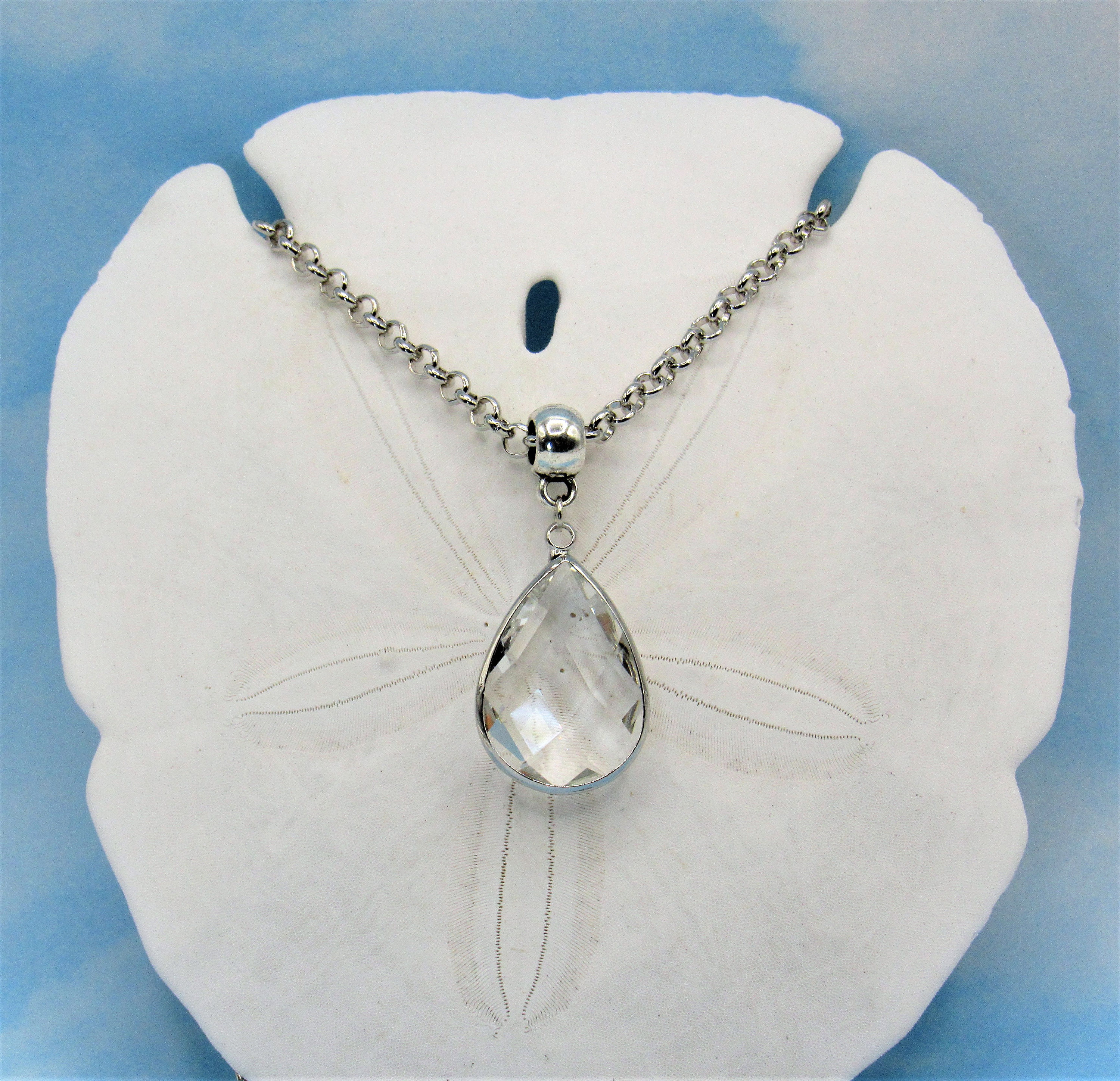 Crystal Teardrop Necklace Clear Teardrop Glass Teardrop - Etsy